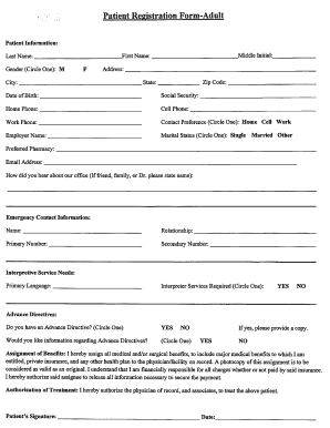 Fillable Online Patient Registration Form-Adult Fax Email Print - pdfFiller