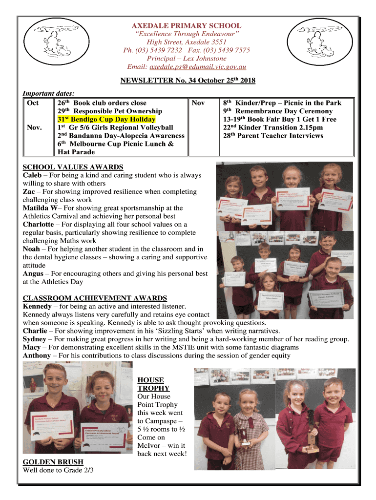 Fillable Online High Street, Axedale 3551 Ph. - Axedale Primary School ...