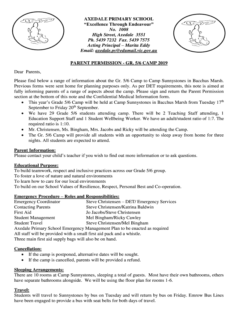 Fillable Online AXEDALE PRIMARY SCHOOL Excellence Through Endeavour No ...