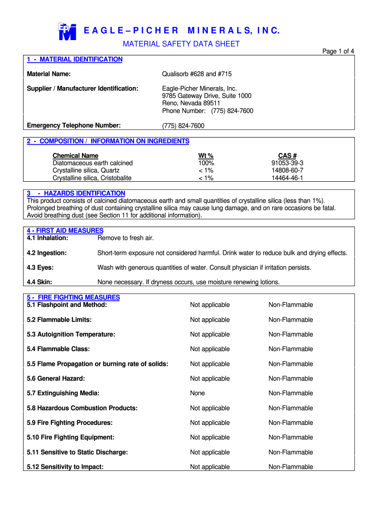Fillable Online Safety Data Sheet (SDS) LibraryEP Minerals Fax Email ...