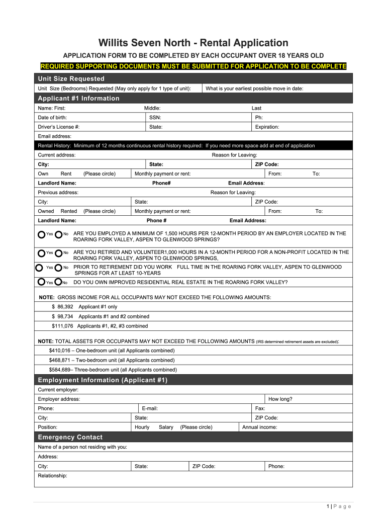 Fillable Online Rental Application for Tenants and Occupants Each co ...