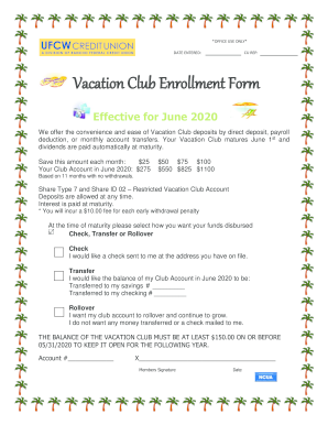 Fillable Online Vacation Club Enrollment Form Fax Email Print - pdfFiller