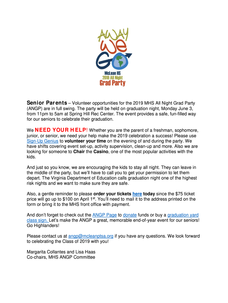 Fillable Online The All Night Graduation Party Committee needs your ...