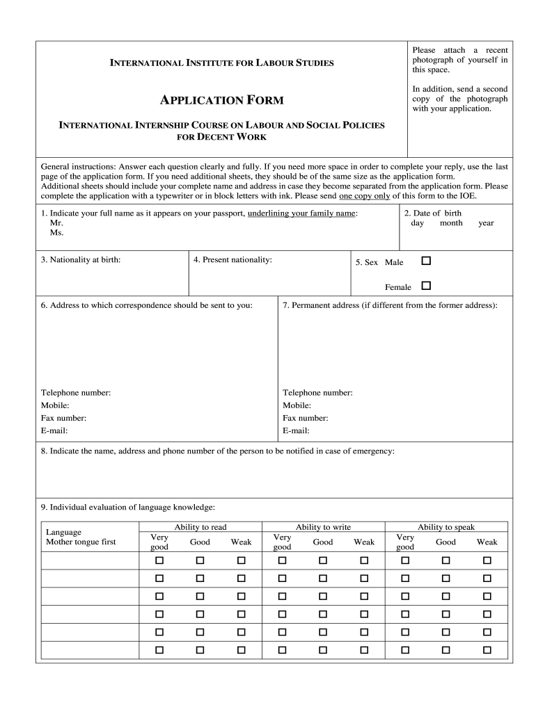 Fillable Online Application form - ILO Research Department Internship 2018 Fax Email Print ...