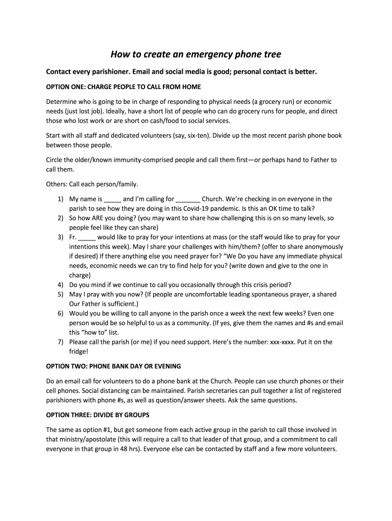 Fillable Online How to create an emergency phone tree - Diocese of ...