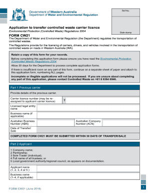 Fillable Online Application to transfer controlled waste carrier ...