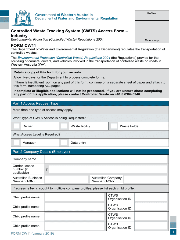 Fillable Online Controlled Waste Tracking System (CWTS) Access Form ...