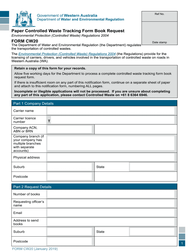 Fillable Online Paper Controlled Waste Tracking Form Book Request FORM ...