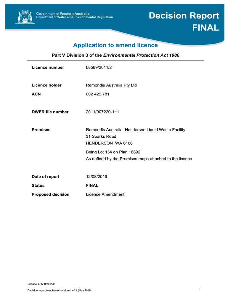 Fillable Online IR-T12 Decision report template (short-form) - Remondis ...