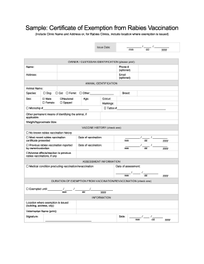Fillable Online Sample: Certificate of Exemption from Rabies ...