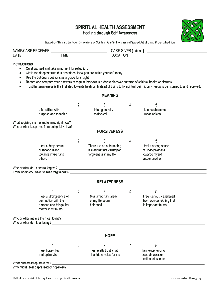 Fillable Online spiritual pain assessment form - Sacred Art of Living ...