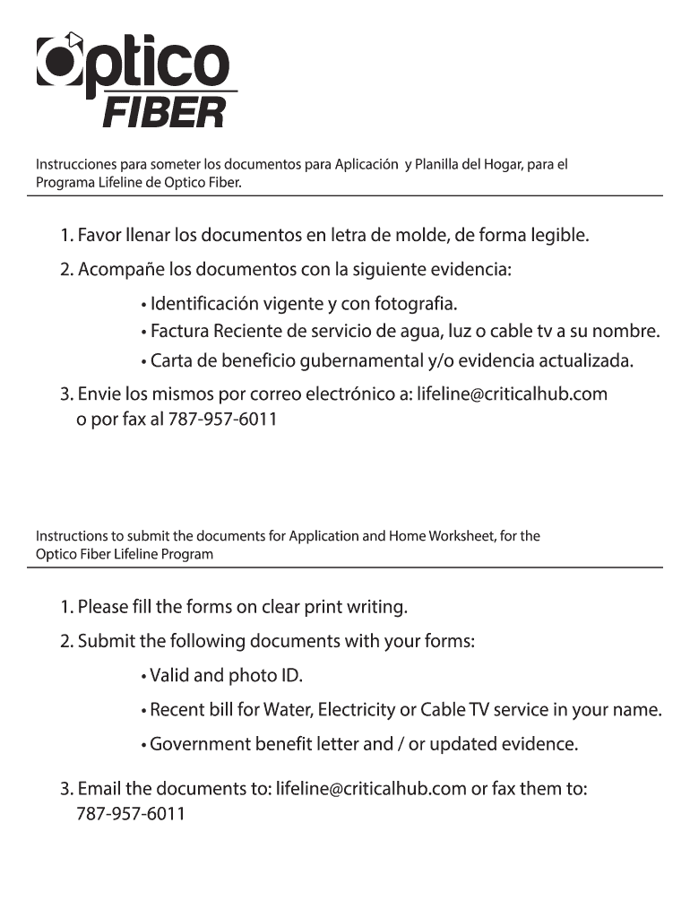 Fillable Online Instrucciones para someter los documentos para Aplicacin y Planilla del Hogar ...
