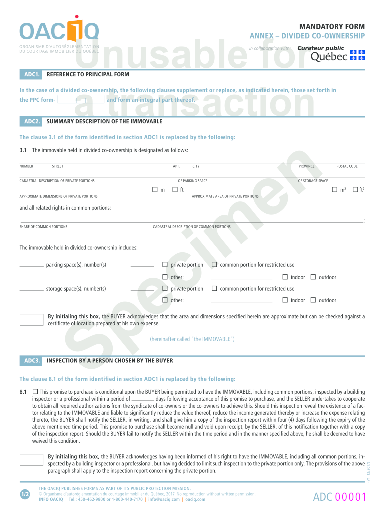 Fillable Online Annex - OACIQ Fax Email Print - pdfFiller