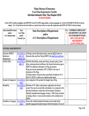 Fillable Online Maine Bureau of Insurance Form Filing Requirements ...