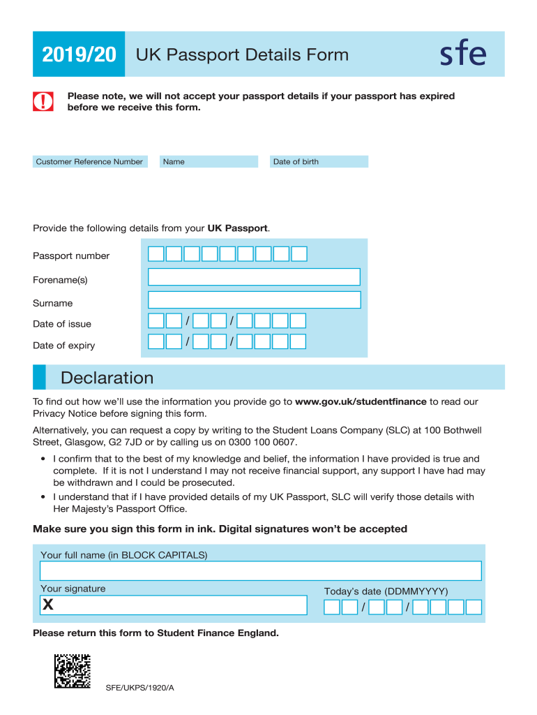Fillable Online 2019/20 SFE UK Passport Form. 2019/20 SFE UK Passport ...