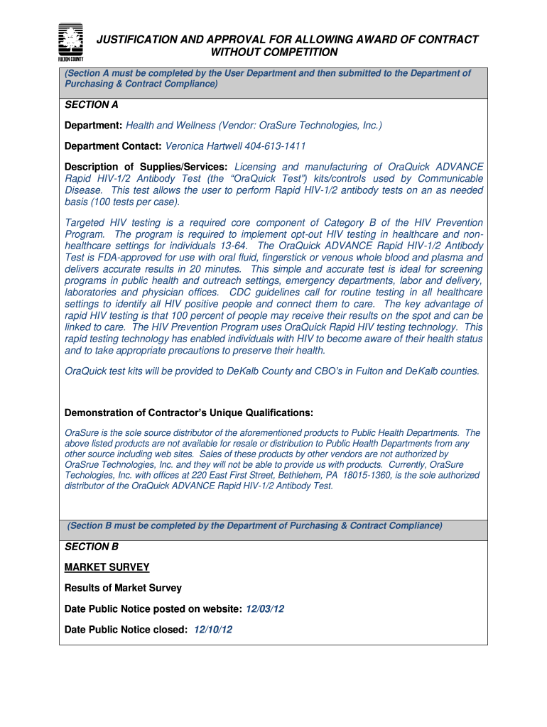 Fillable Online JUSTIFICATION AND APPROVAL FOR ALLOWING AWARD OF ...