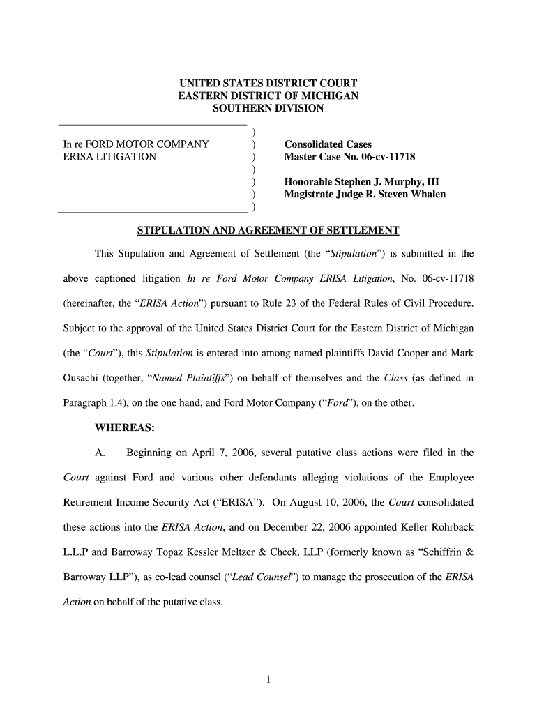 Fillable Online Final Stipulation and Agreement of Settlement.DOC Fax ...