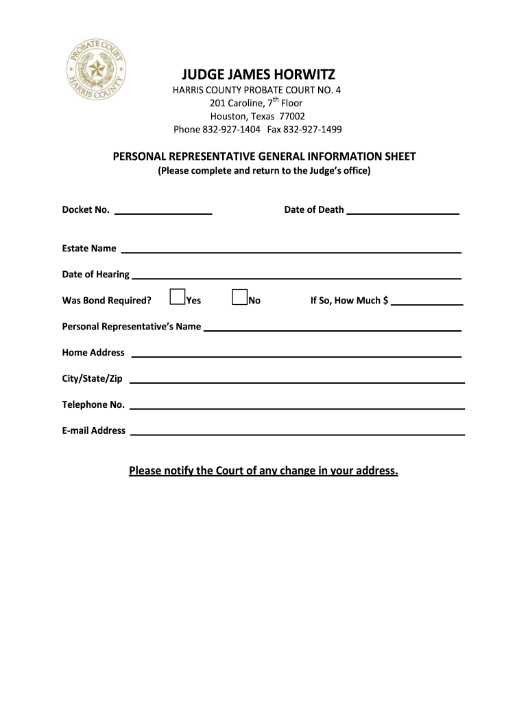 Fillable Online PERSONAL REPRESENTATIVE GENERAL INFORMATION SHEET Fax ...