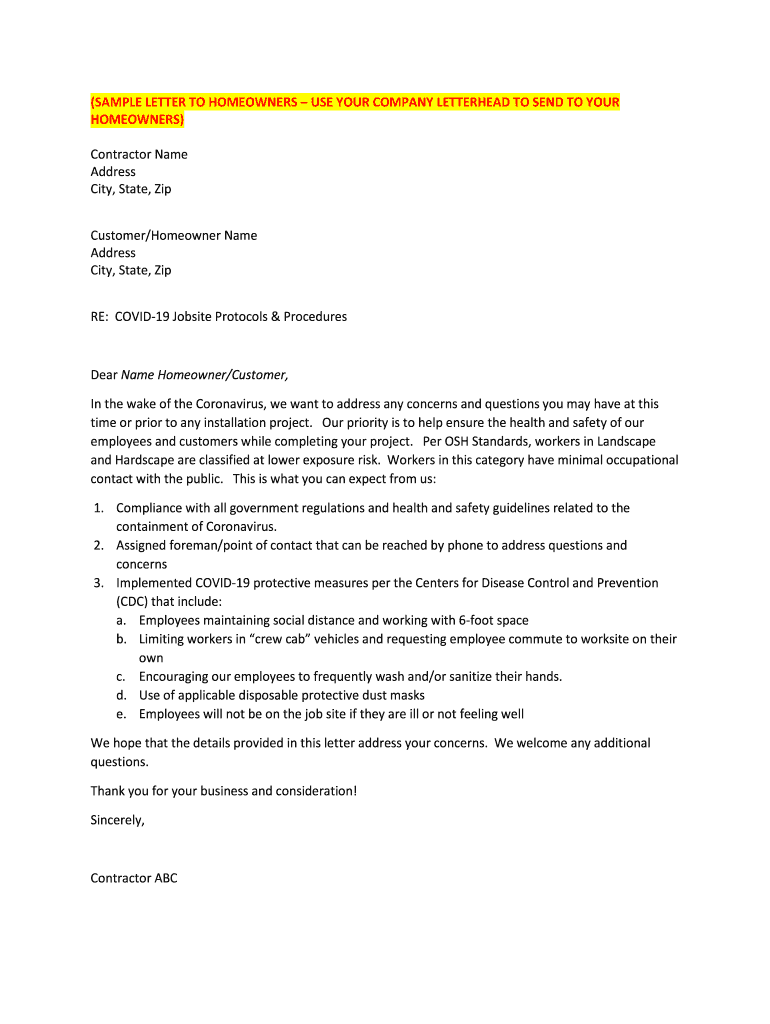 Fillable Online (SAMPLE LETTER TO HOMEOWNERS USE YOUR COMPANY ...