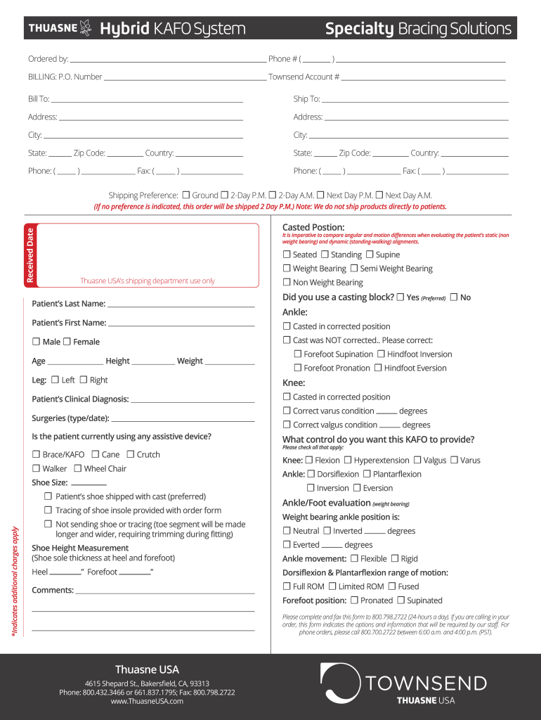 Fillable Online Hybrid KAFO System Specialty Bracing Solutions - Thuasne ... Fax Email Print ...