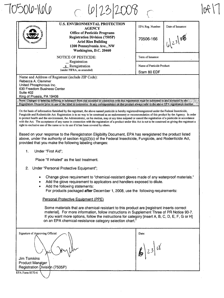Fillable Online U.S. EPA, Pesticides, Label, STAM* 80 EDF, 6/23/2008 ...