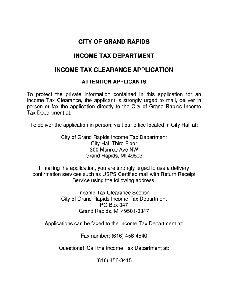 Fillable Online Income Tax Clearance Form 09172015.xlsx Fax Email Print ...