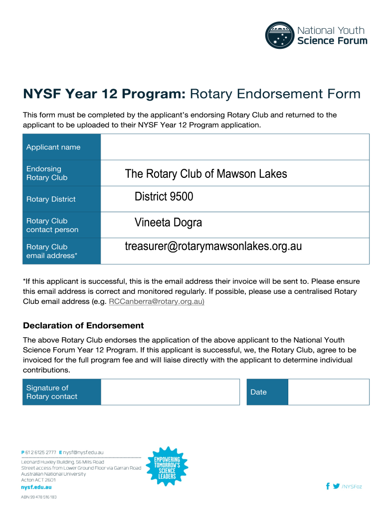 Fillable Online Rotary Endorsement Form - NYSF Year 12 Program.docx Fax ...