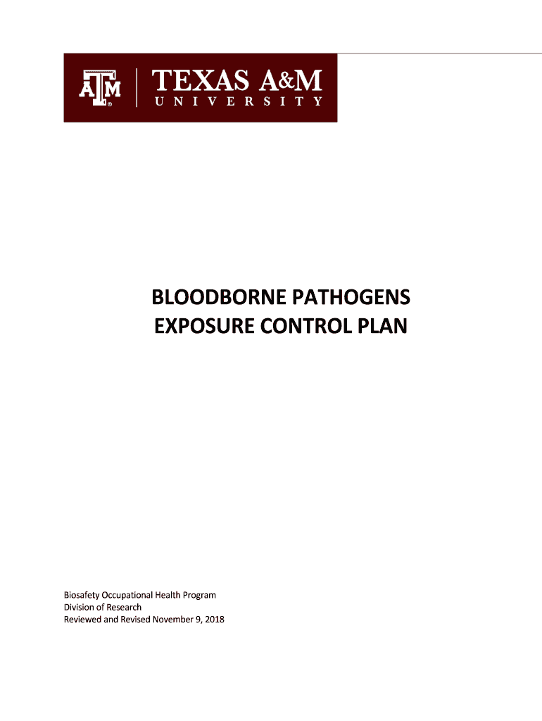 Fillable Online bloodborne pathogens exposure control plan - Research ...