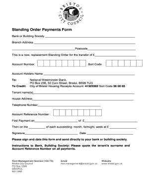 Fillable Online Standing Order Payments Form Fax Email Print - pdfFiller