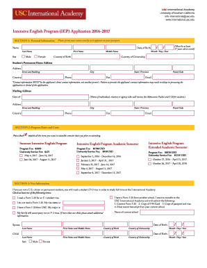 Fillable Online Intensive English Program (IEP) Application 2016-2017 ...