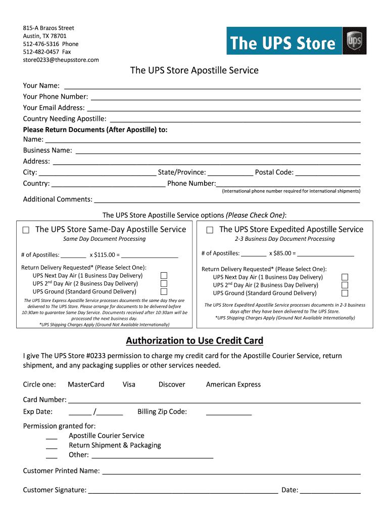 The UPS Store Apostille Service Form - Blank Fillable Template | Fill ...