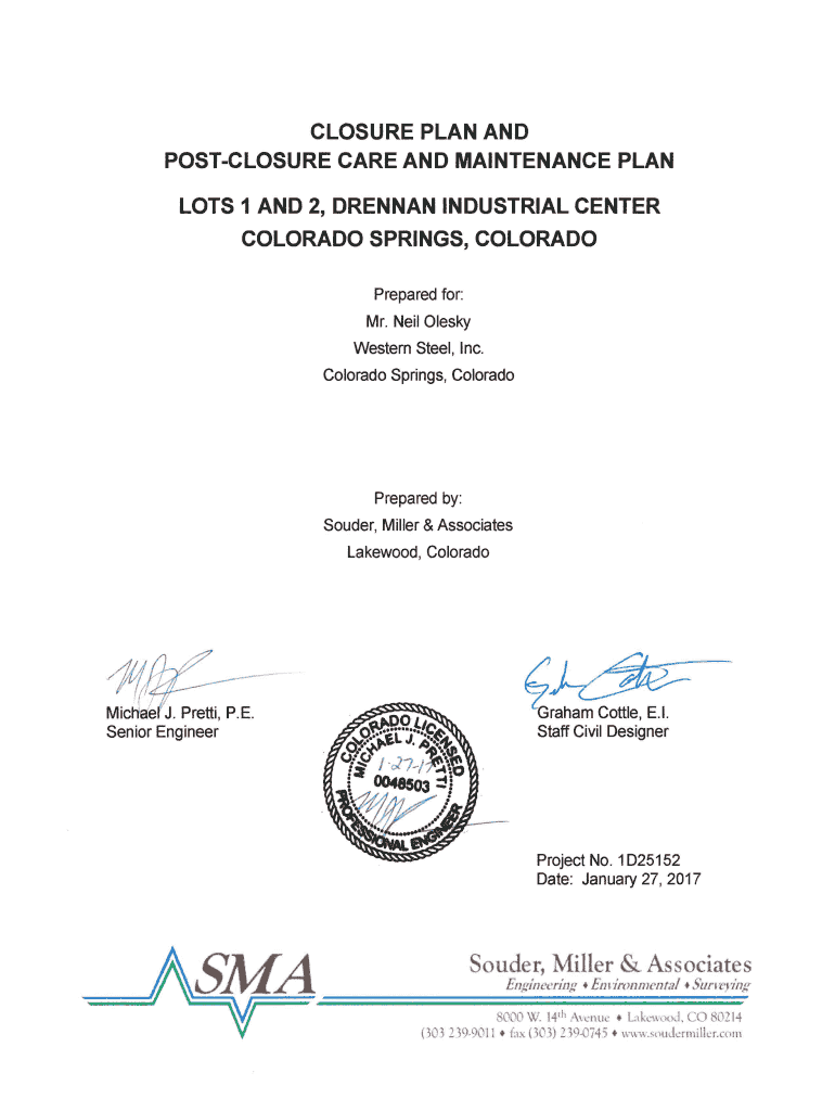 Fillable Online CLOSURE/POST-CLOSURE Plan for Midway Landfill. Plans ...