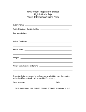 Fillable Online 8TH Grade Trip Health Form.doc Fax Email Print - pdfFiller