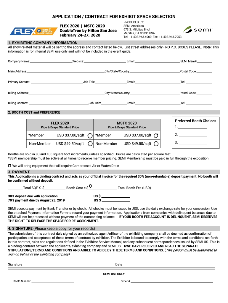Fillable Online application / contract for exhibit space - FLEX - SEMI ...
