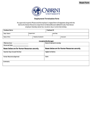 Fillable Online TERMINATION REQUEST FORM Date: Employee name ... Fax ...