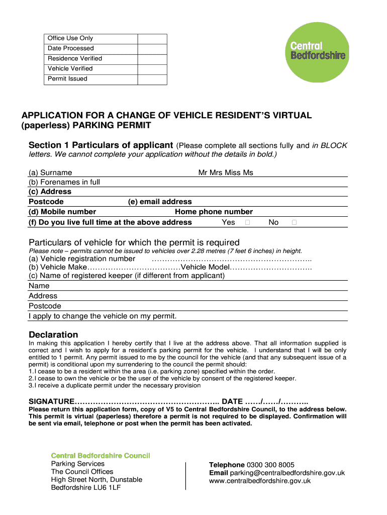 Fillable Online Application for change of vehicle resident's virtual ...