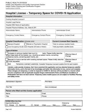 Fillable Online Hospital License Temporary Space for Fax Email Print ...
