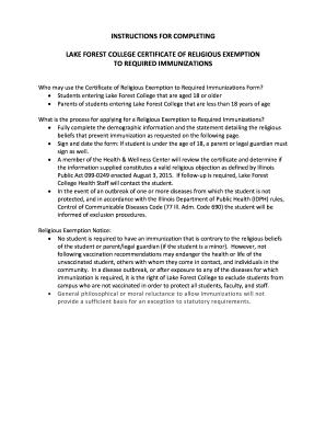 Fillable Online Immunizations - Religious Exemption Form Fax Email ...