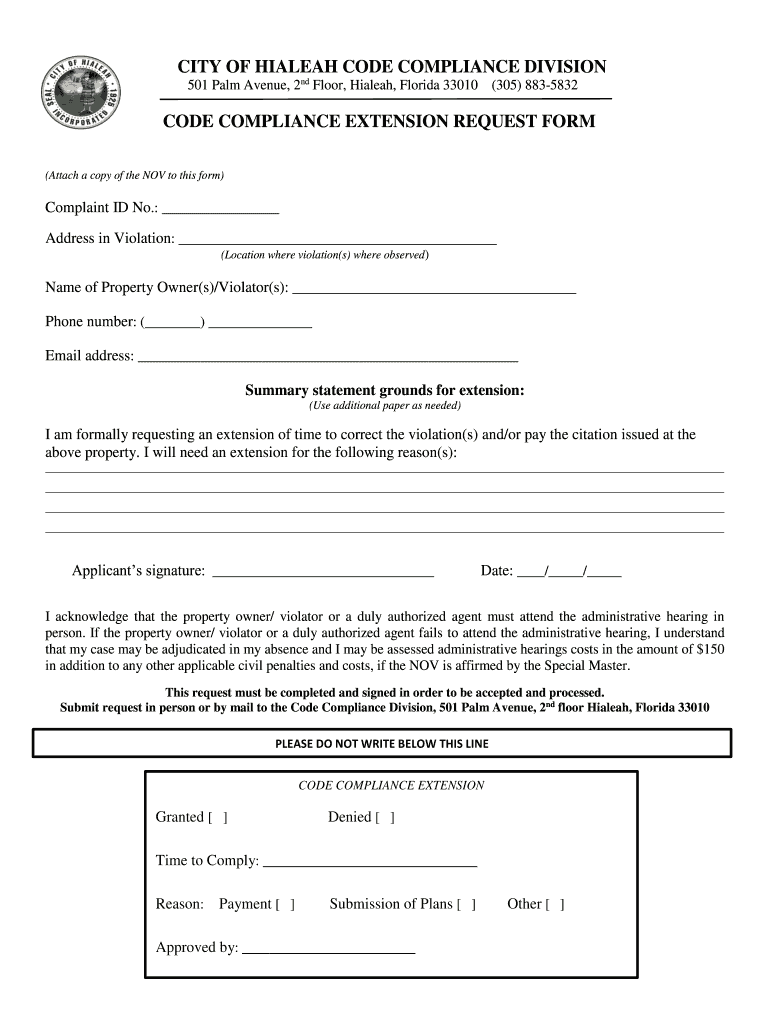 Fillable Online city of hialeah code compliance division code ...