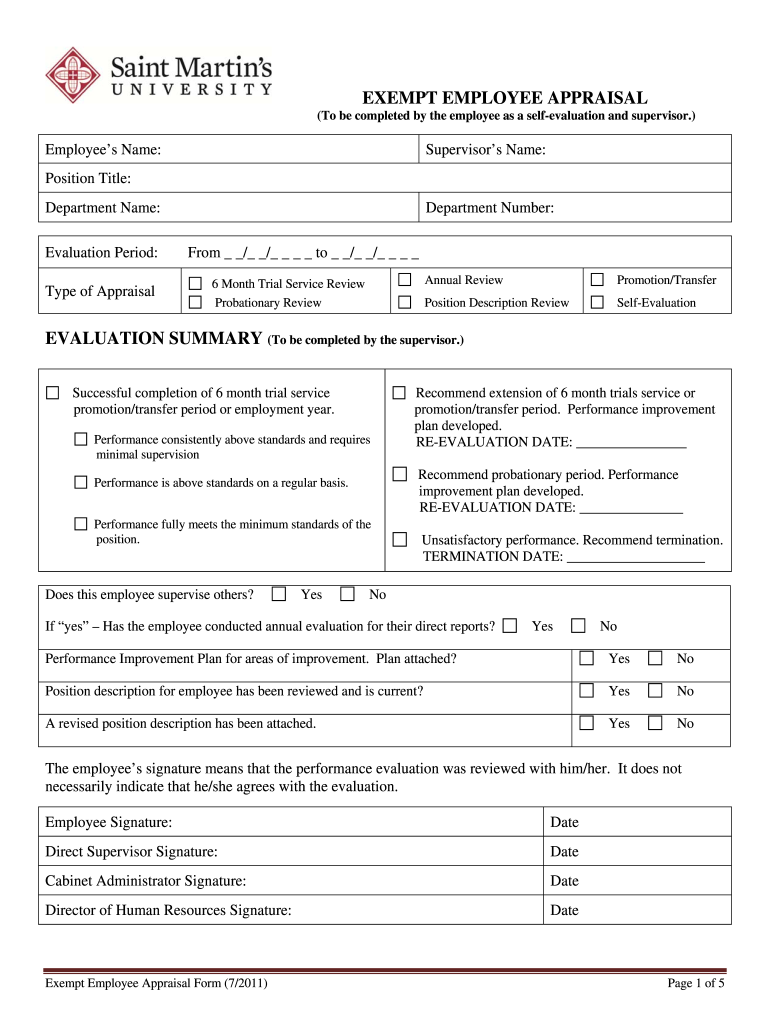 Fillable Online Exempt Evaluation Form Fax Email Print - pdfFiller
