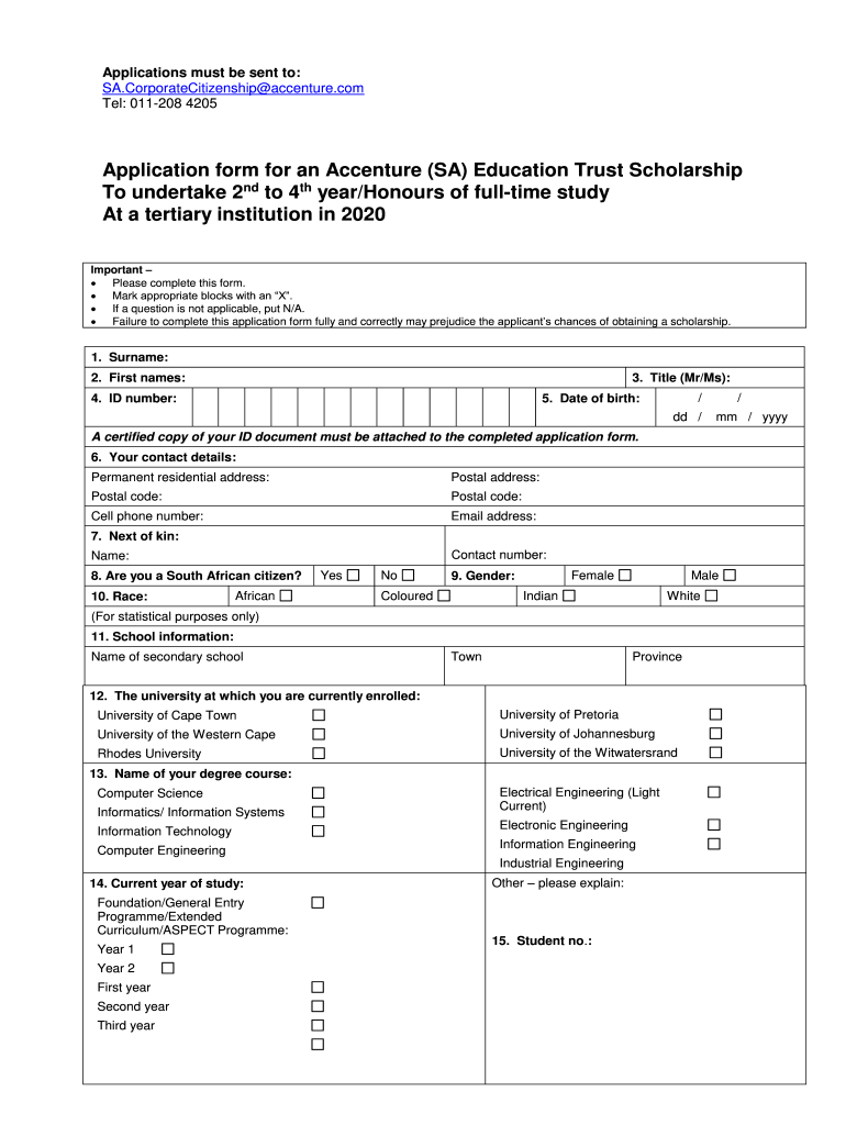 Fillable Online Accenture Scholarship Application Form Fax Email Print ...