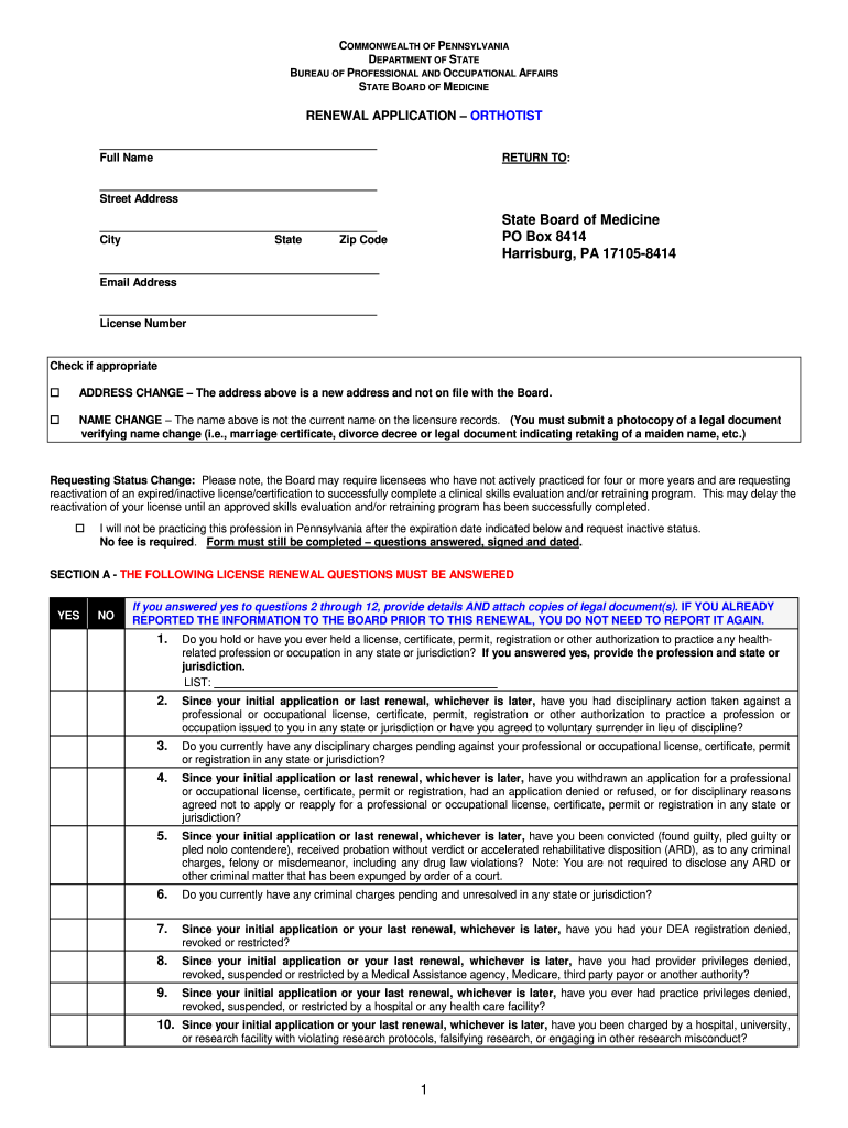 Fillable Online Licensing Services - Pennsylvania Department of State ...