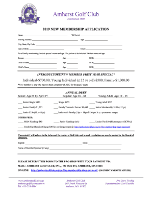 Fillable Online Amherst Golf Club Membership Form Fax Email Print ...