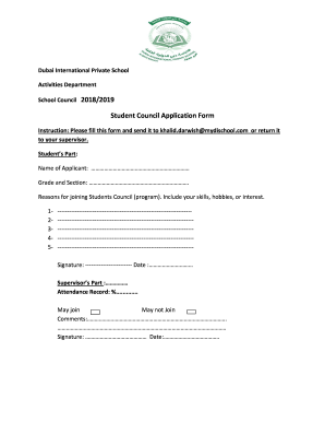 Fillable Online Student Council Application Form - Dubai International ...