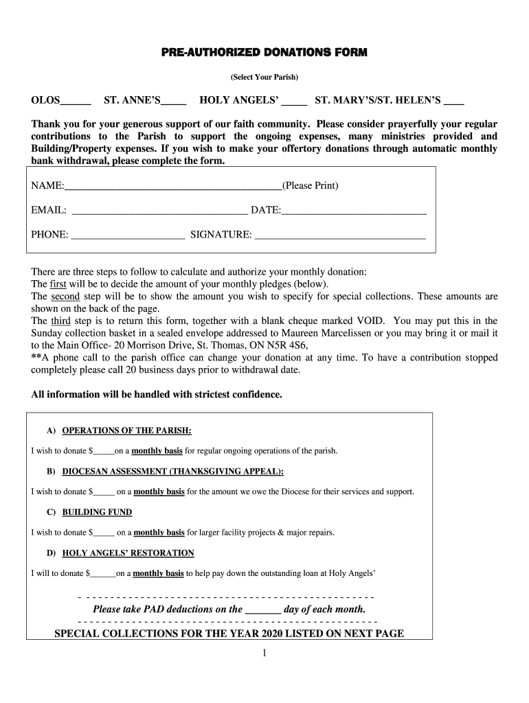 Fillable Online PRE-AUTHORIZED DONATIONS FORM Fax Email Print - pdfFiller