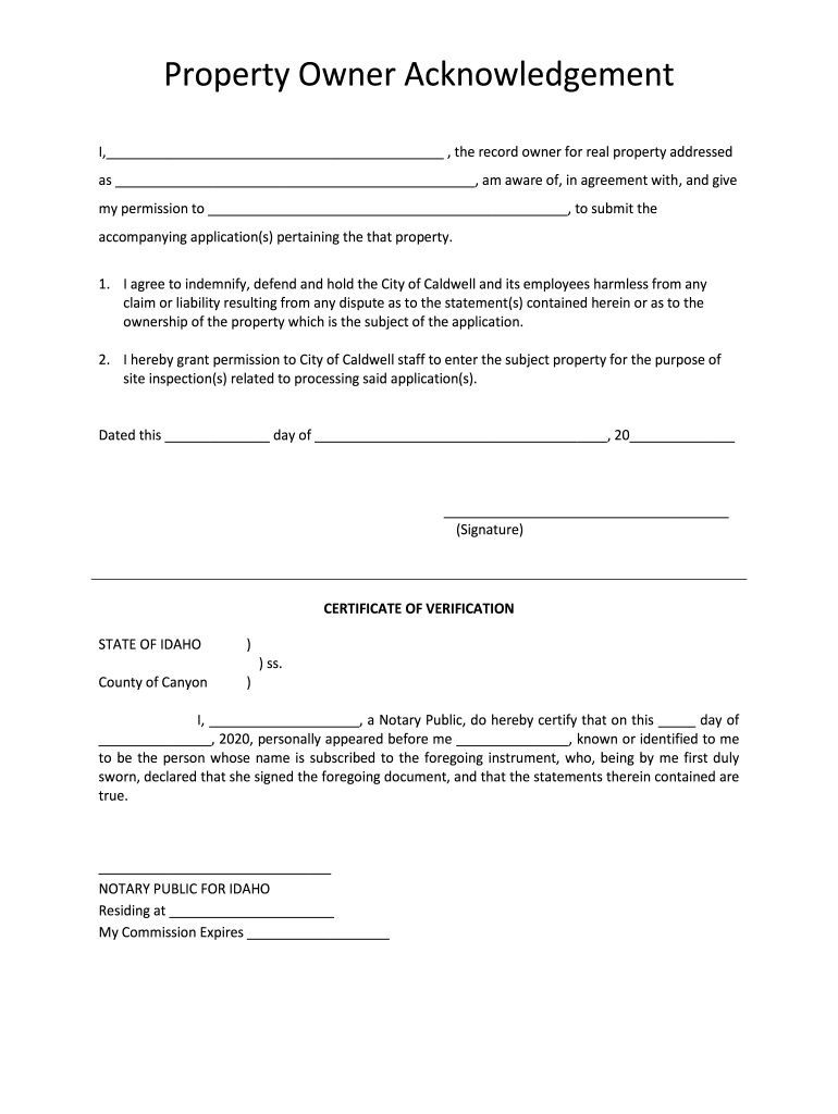 Fillable Online Property Owner Acknowledgement - Caldwell Fax Email ...