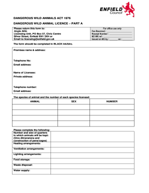 Fillable Online DANGEROUS WILD ANIMALS ACT 1976 DANGEROUS WILD Fax Email Print - pdfFiller