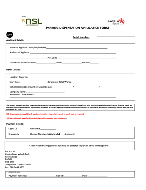 Fillable Online PARKING DISPENSATION APPLICATION FORM Fax Email Print ...