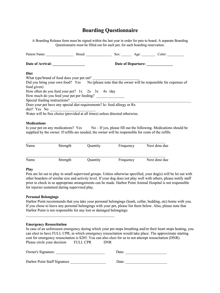 Fillable Online Boarding Questionnaire.docx Fax Email Print - pdfFiller