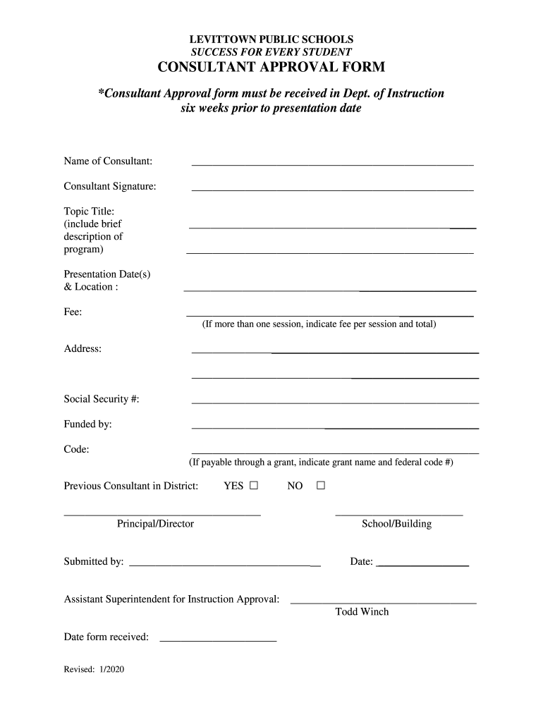 Fillable Online consultant approval form - Levittown Public Schools Fax ...